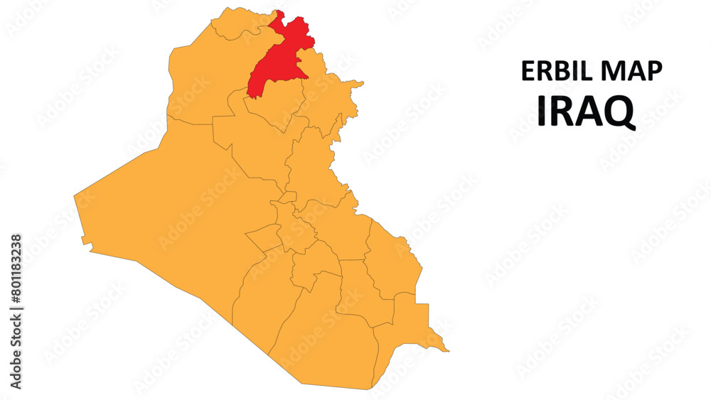Erbil Map is highlighted on the Iraq map with detailed state and region ...