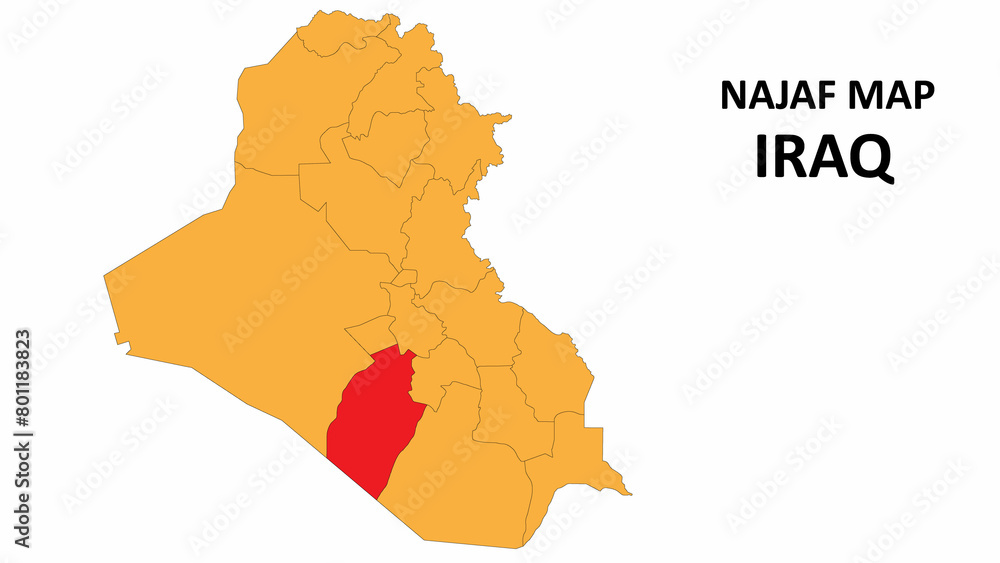 Najaf Map is highlighted on the Iraq map with detailed state and region ...