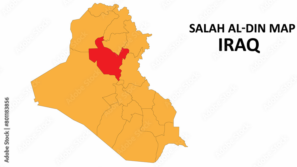 SalahAl-Din Map is highlighted on the Iraq map with detailed state and ...