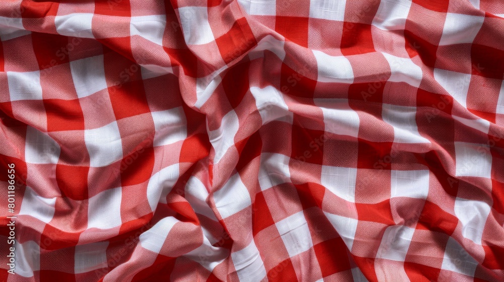 Red and white checkered tablecloth. Top view table cloth texture ...