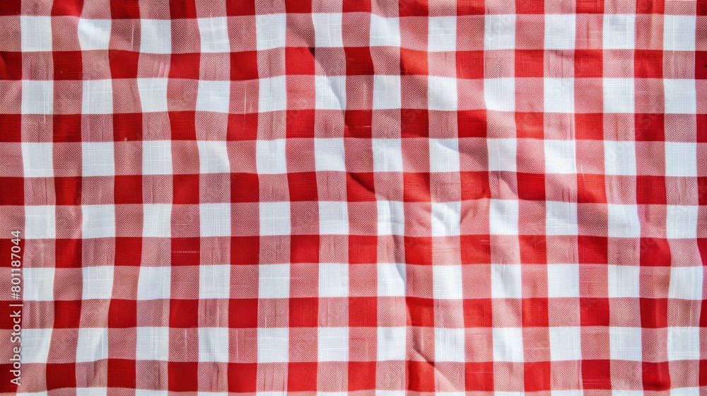 Red and white checkered tablecloth. Top view table cloth texture ...