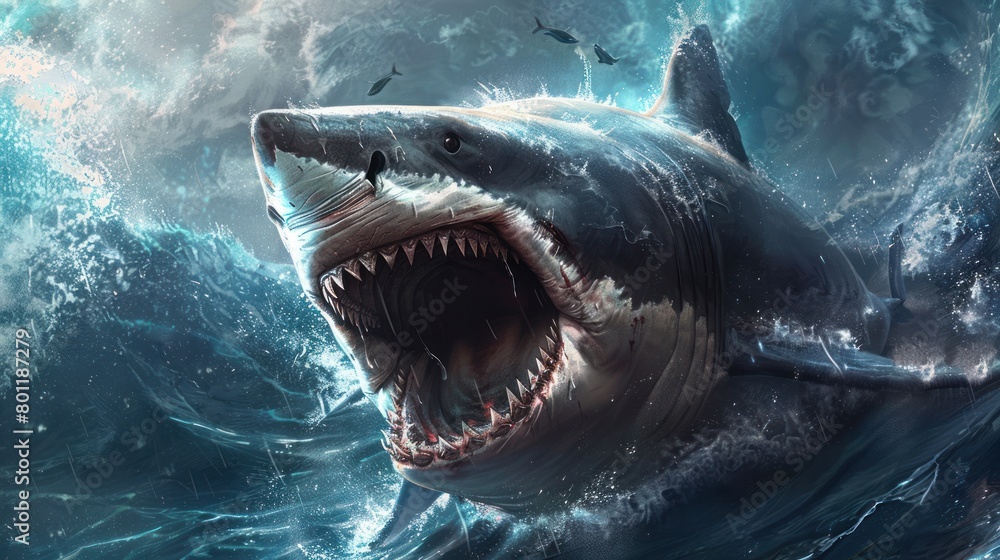 Big angry and vicious shark background wallpaper ai generated image ...
