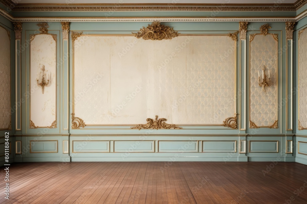 An 18th century French Rococo style salon with ornate white and gold ...
