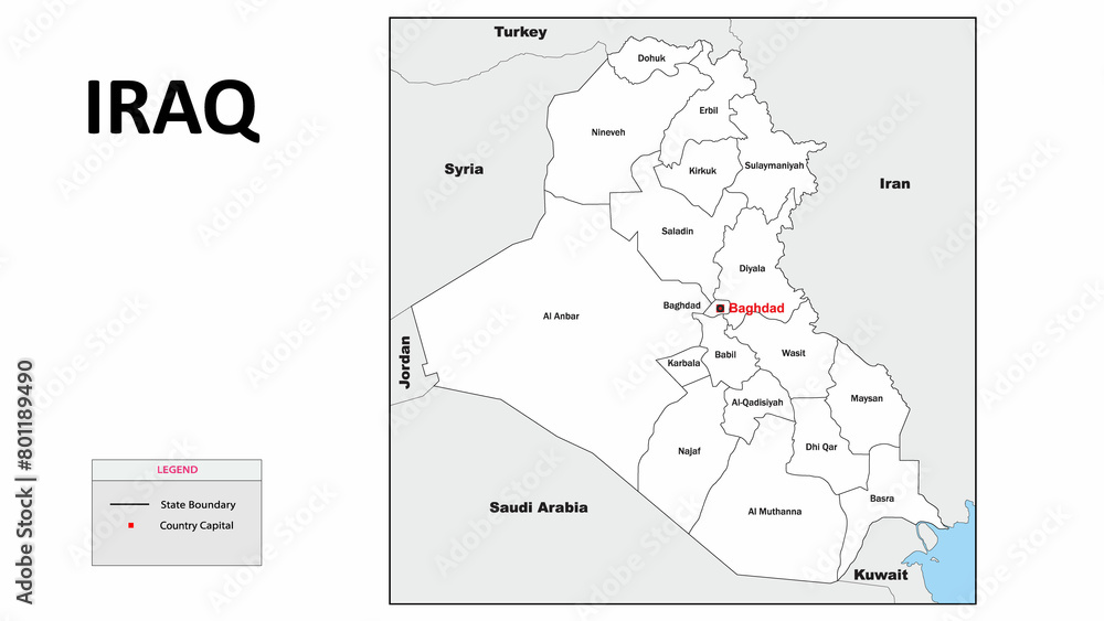 Iraq Map. State and district map of Iraq. Administrative map of Iraq ...