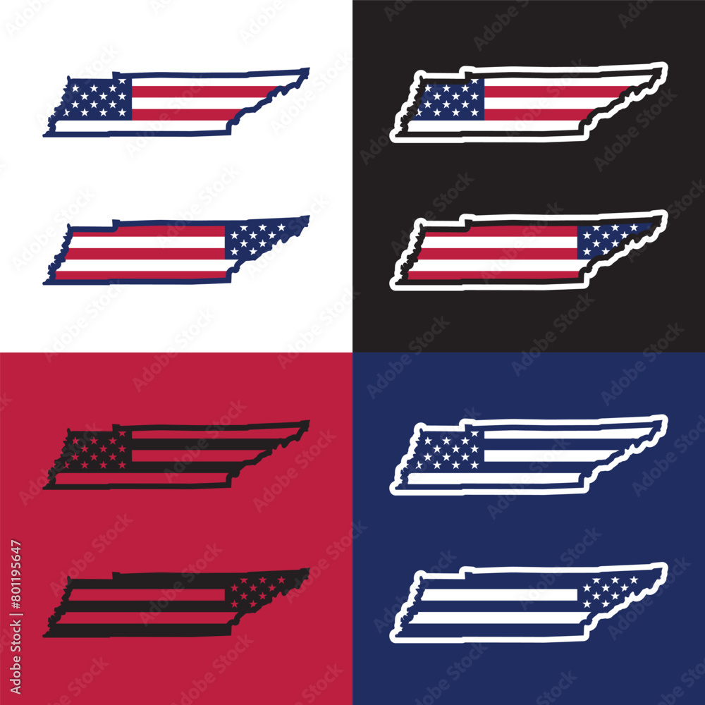 American USA Flag of TENNESSEE outline with stars and stripes red white ...