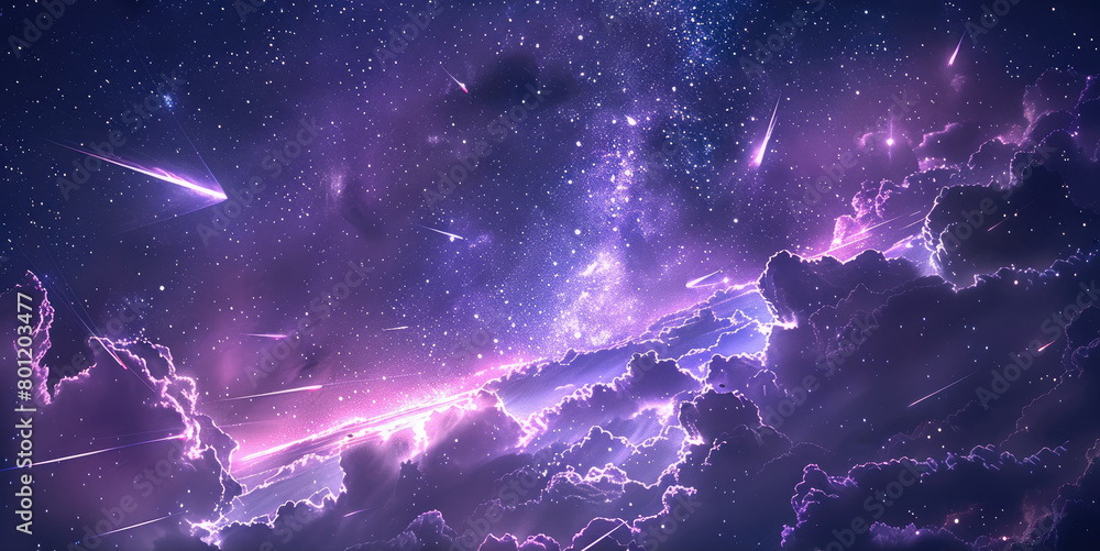 Gorgeous constellations and shooting multiple meteors in a purple night ...