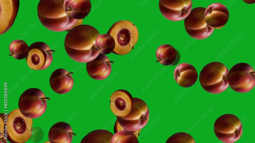 Healthy Delicious Juicy Preach Fruits Falling. Slow Motion Of Lots Of ...