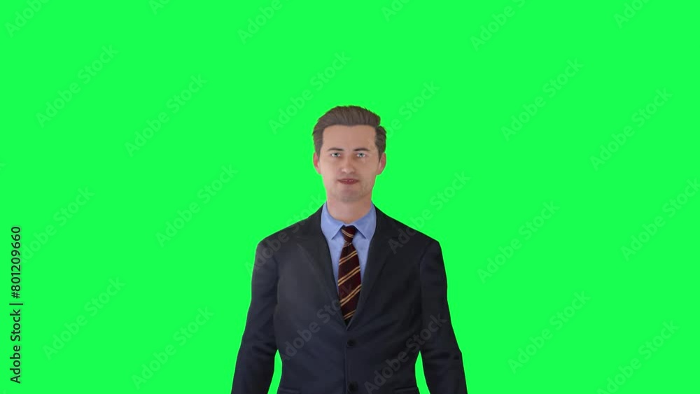 3d man in formal suit talking front angle chroma key green screen ...