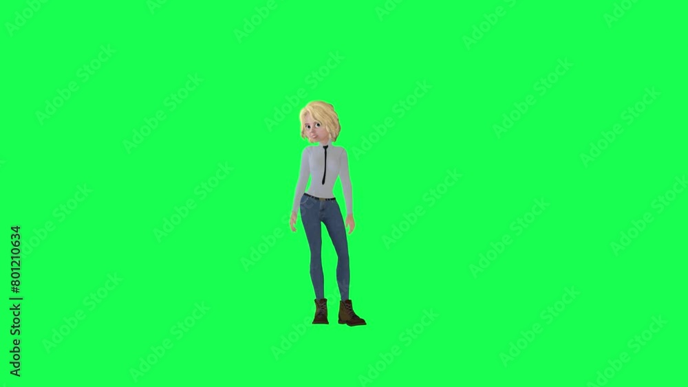3d Beautiful woman posing for photo shoot front angle chroma key green ...