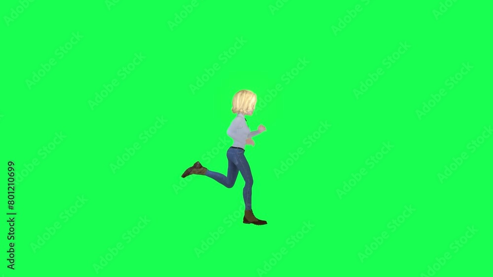 3d animated girl in white dress running fast green screen left angle ...