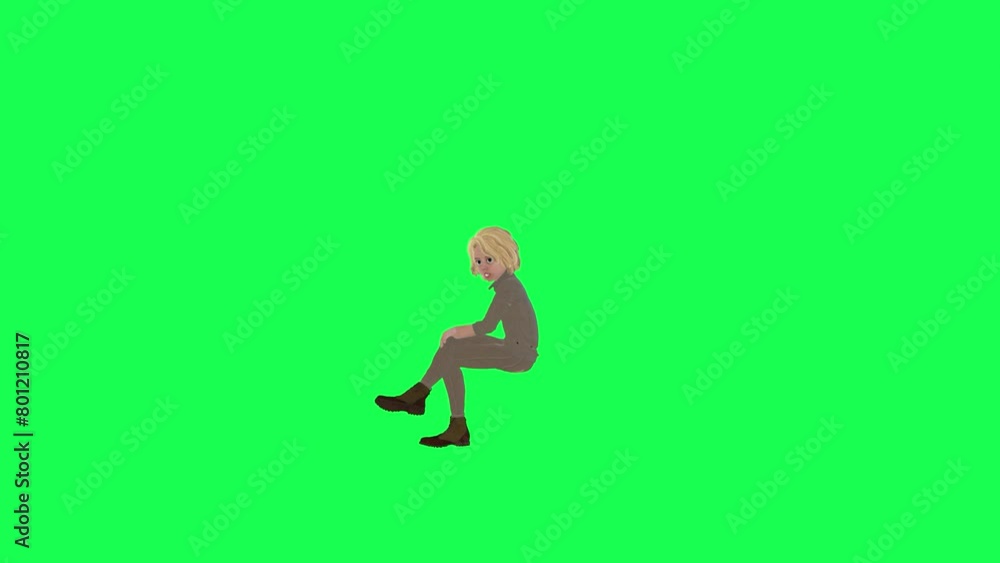 3d blonde girl in brown clothes sitting talking right angle green ...