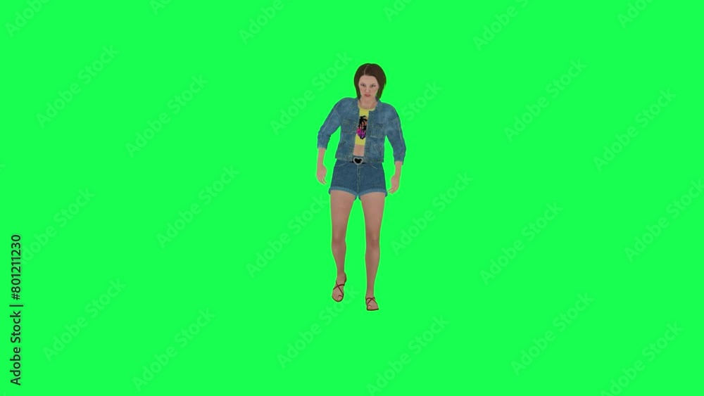 Vidéo Stock 3D animated girl in jeans finding something front angle ...