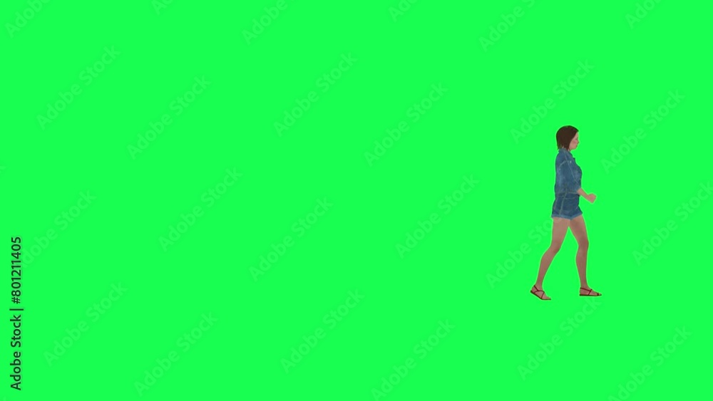 Vidéo Stock 3d animated girl in jeans zombie walking left angle green ...