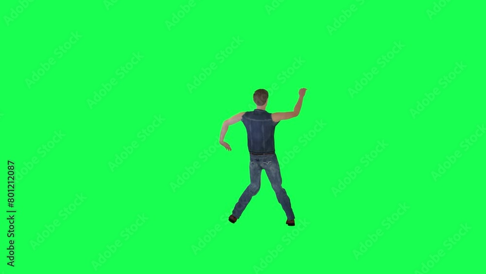 3d animated man in jeans dancing in the party front angle green screen ...