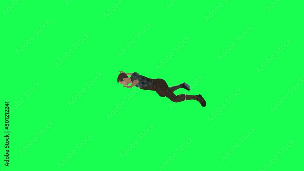 3d animated farmer man falling from the height right angle green screen ...