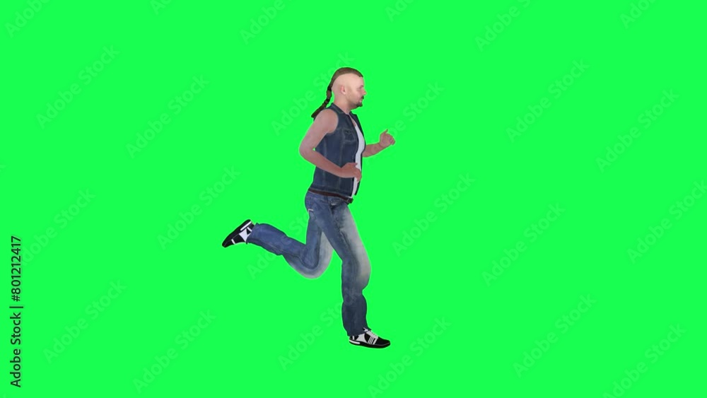 3d man in jeans running green screen left angle 3d people redner chroma ...
