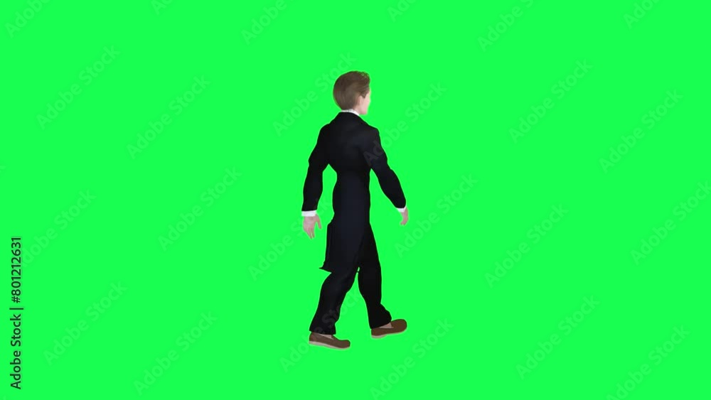3d handsome boy formal wear walking angle behind green screen 3d people ...