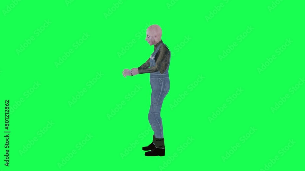 Scary man playing cards right angle isolated green screen 3d people ...