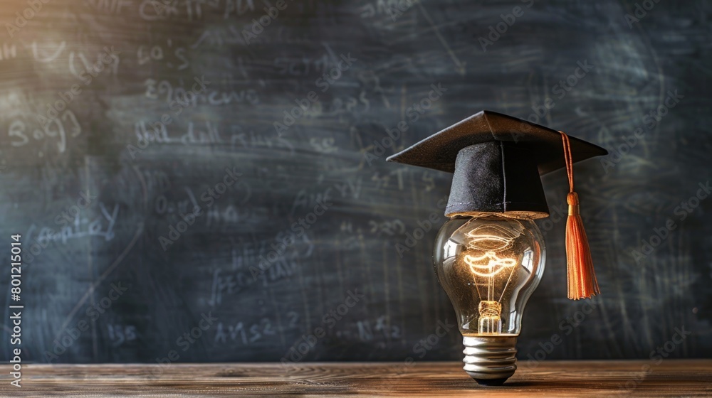 Light bulb with graduation cap, concept of graduation, creativity, knowledge. 素材庫插圖 | Adobe Stock