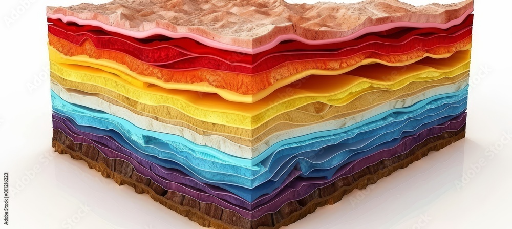 3d cross section of land and river showing soil, rock layers, and water ...