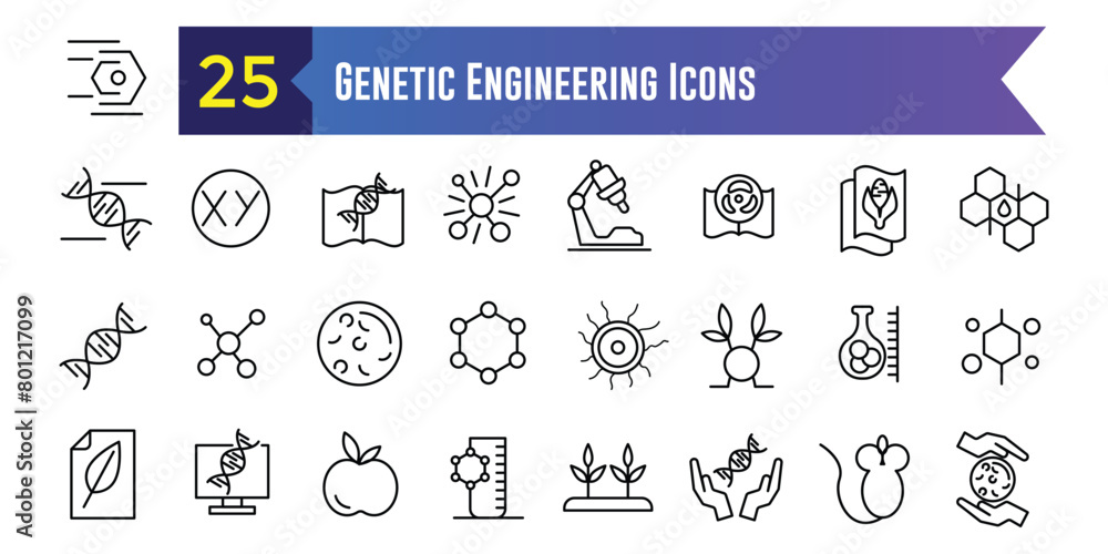 Genetic engineering icons set. Outline set of genetic engineering ...