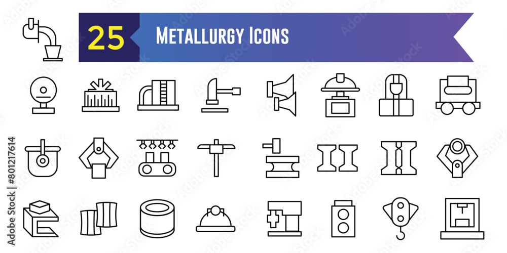 Metallurgy icons set. Outline set of metallurgy vector icons for ui ...