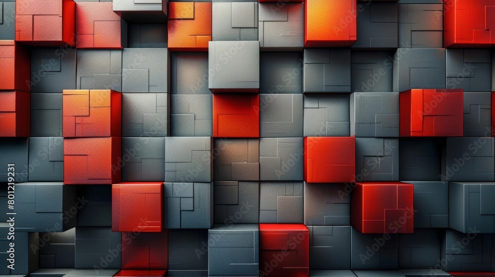 Create a seamless texture with gray concrete blocks and protruding red ...