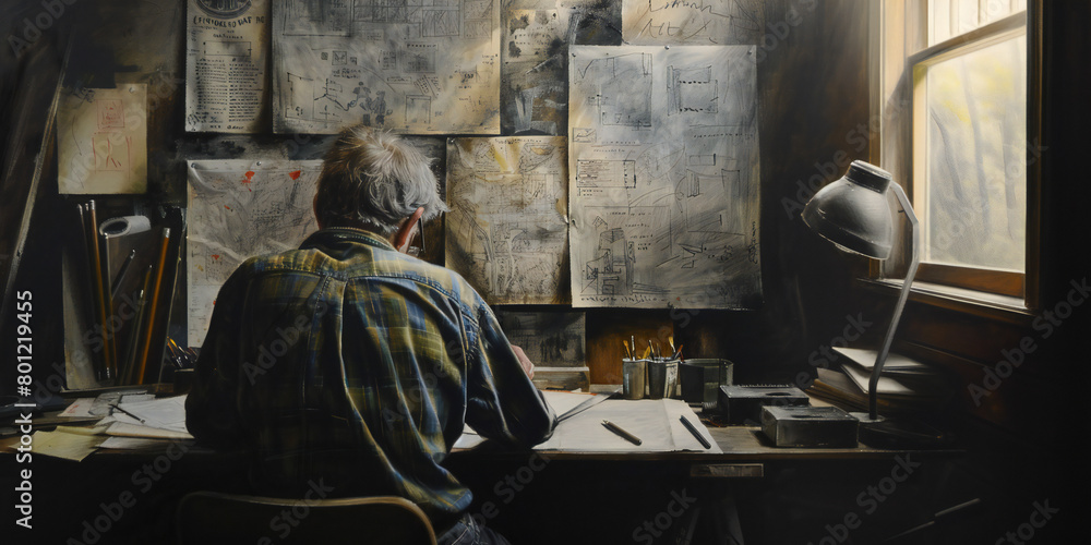 Elderly Artist: Illustrative Sketch Illustration of an old man drawing ...