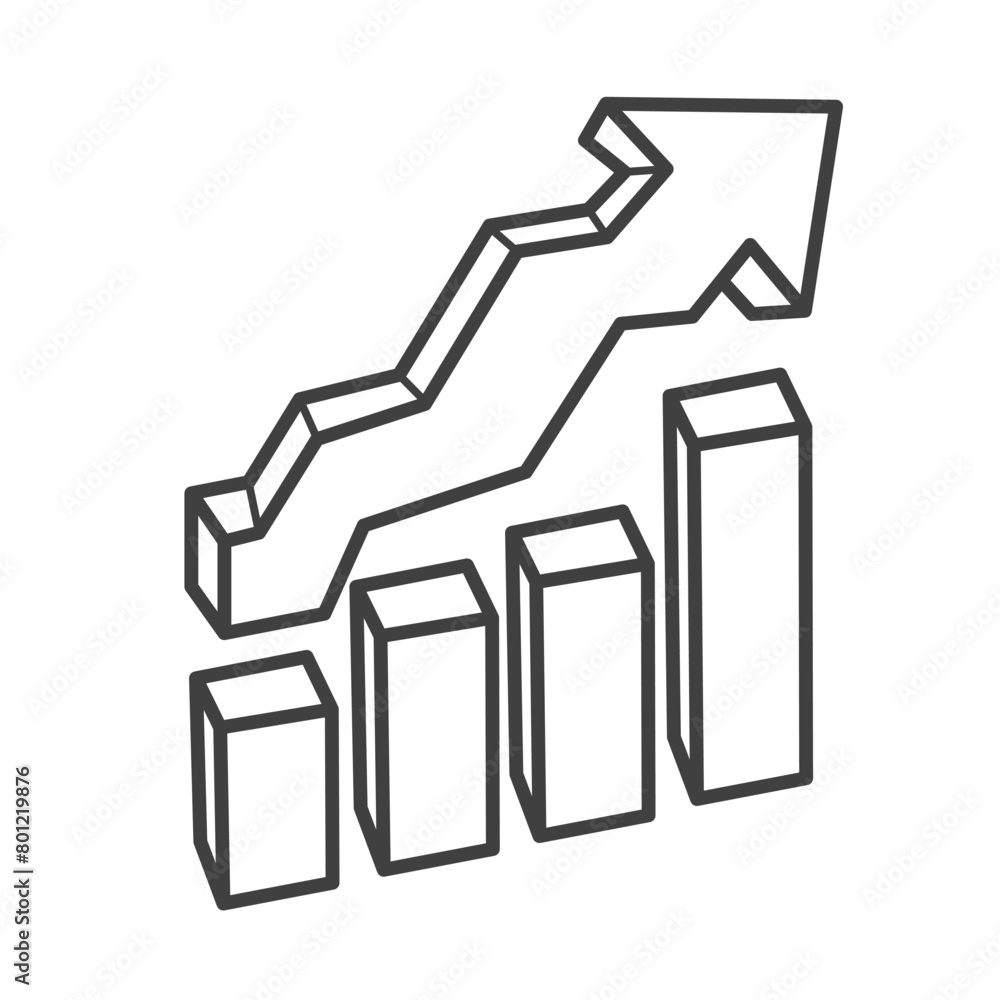 Linear icon of a growth chart. Black and white vector illustration of a ...