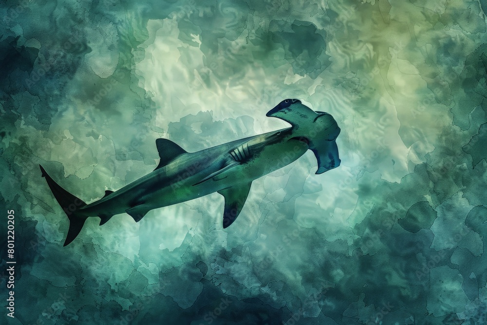 Watercolor paintning of a hammerhead shark. Hammerhead sharks are ...
