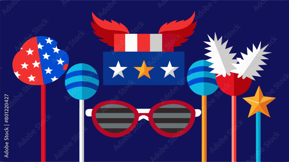 A modern and sleek photo booth covered in stars and stripes with props ...