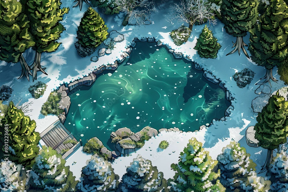 DnD Battlemap Frozen Lake Battlemap: A snowy battlefield with icy ...