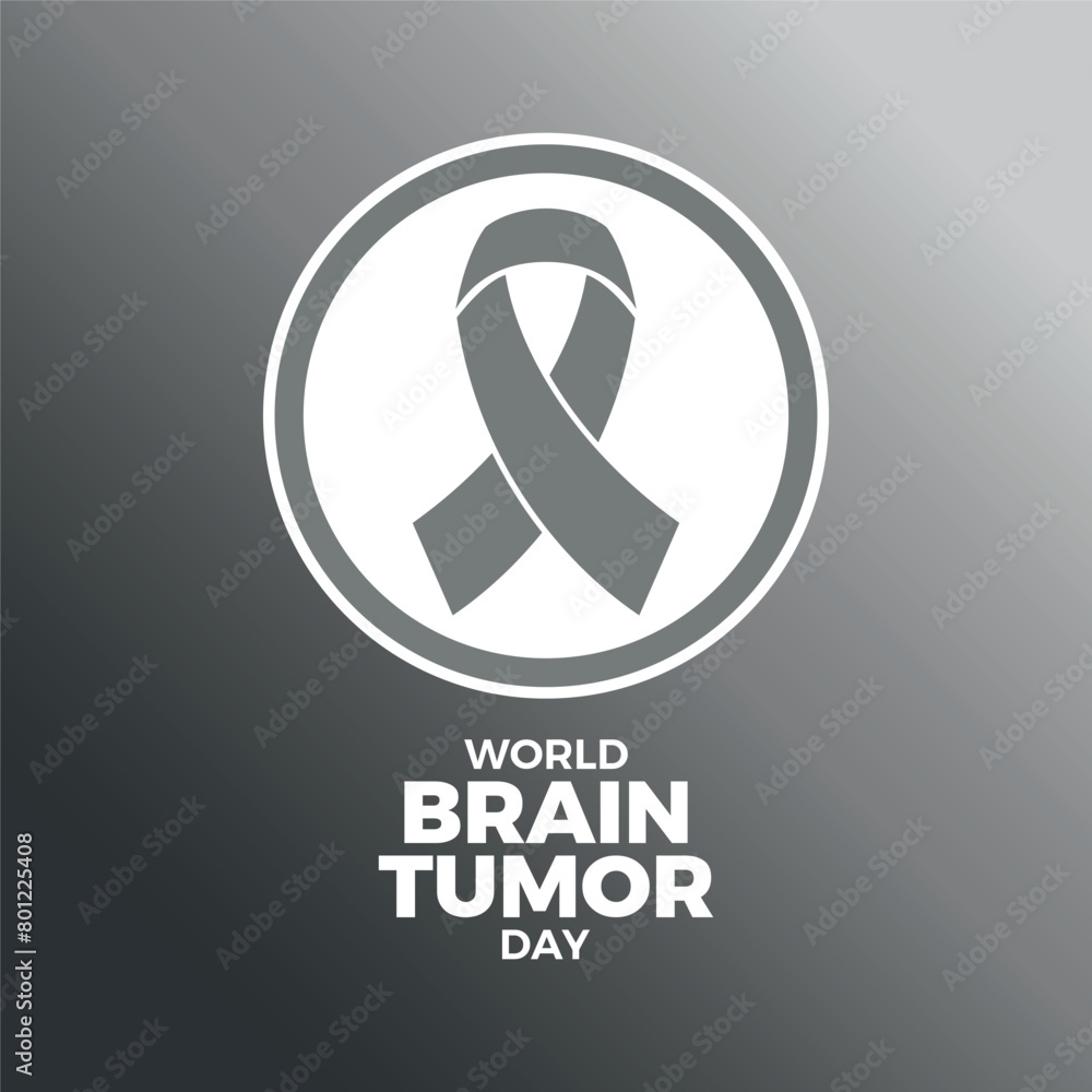 World Brain Tumor Day poster vector illustration. Grey awareness ribbon ...