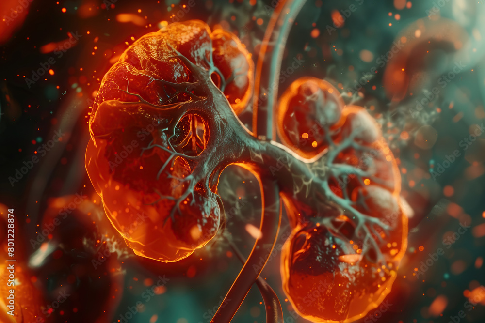Human kidneys inside body. Neon colours. Close up Stock Photo | Adobe Stock