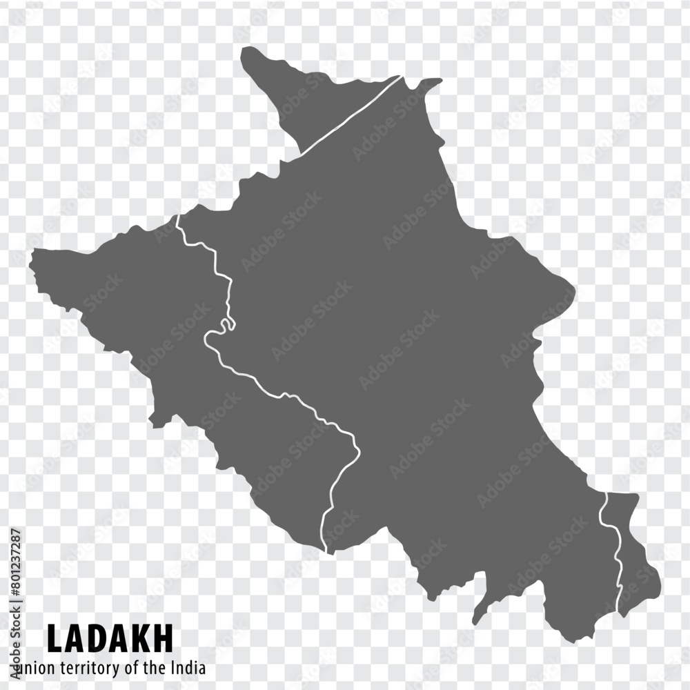 Blank map Ladakh of India. High quality map of Ladakh with districtson ...