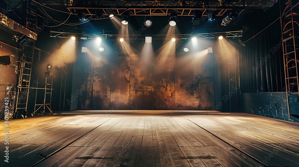 retro vintage interior theater stage with yellow spotlights shine on ...