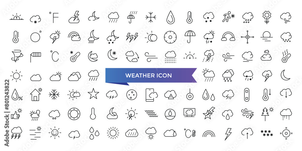 Weather icon collection. Related to temperature, sun, rain, snow, cloud ...