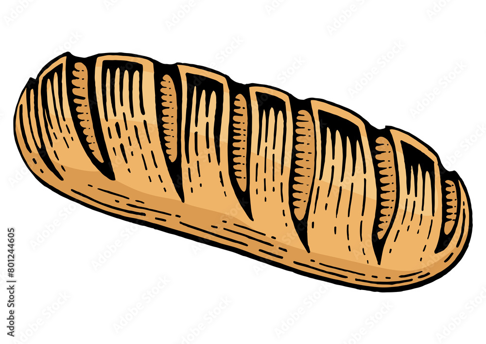 Bread loaf color sketch engraving PNG illustration. Scratch board style ...
