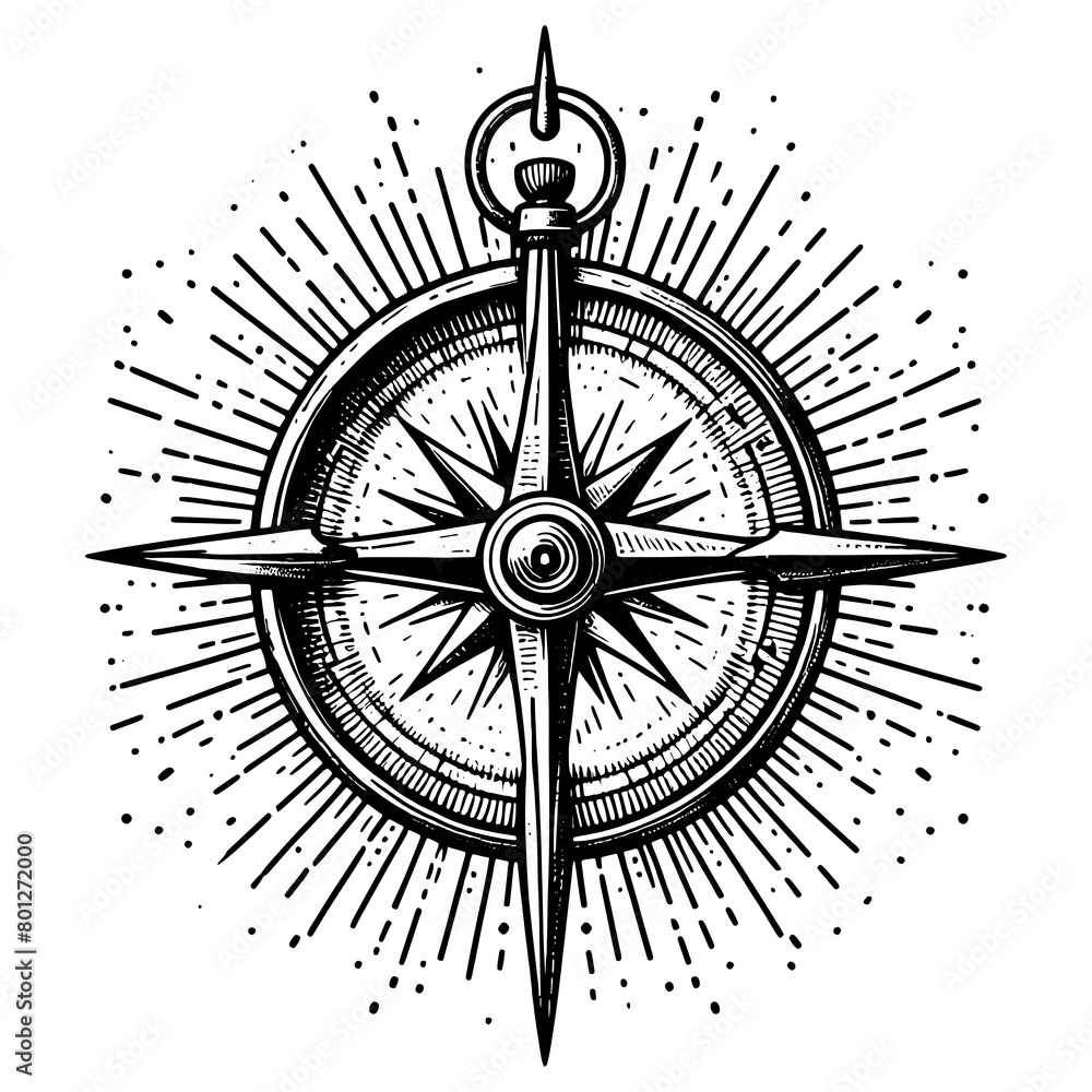 Wind rose Nautical Compass map sketch engraving generative ai fictional ...