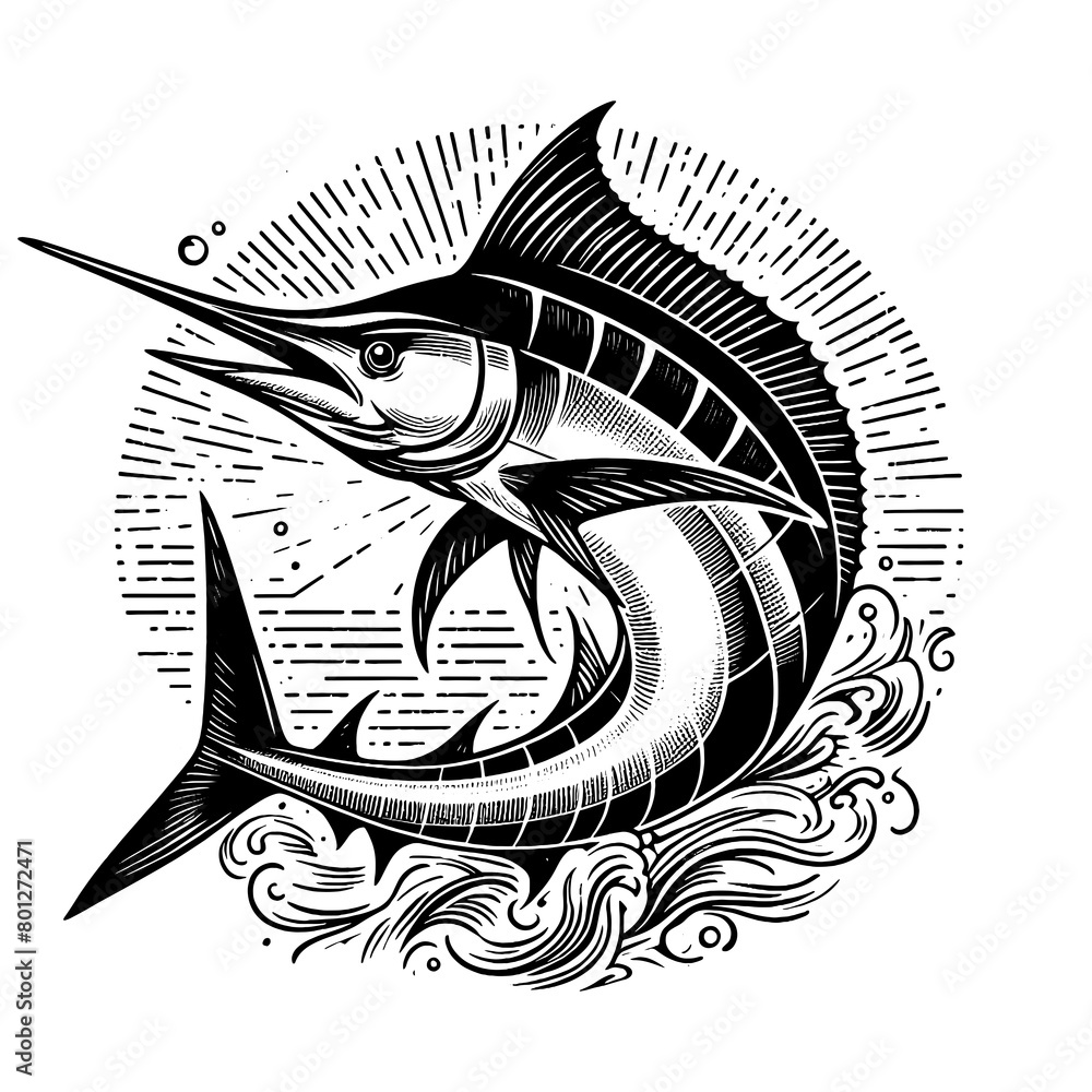 sailfish blue marlin fish sketch engraving generative ai fictional ...