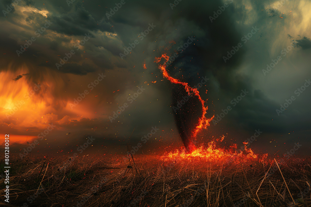 Generative ai on theme of scary huge hurricane fire tornado ...