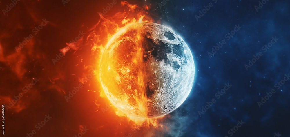 Sun and moon. Contrasting elements concept art. Good and evil. yin and ...