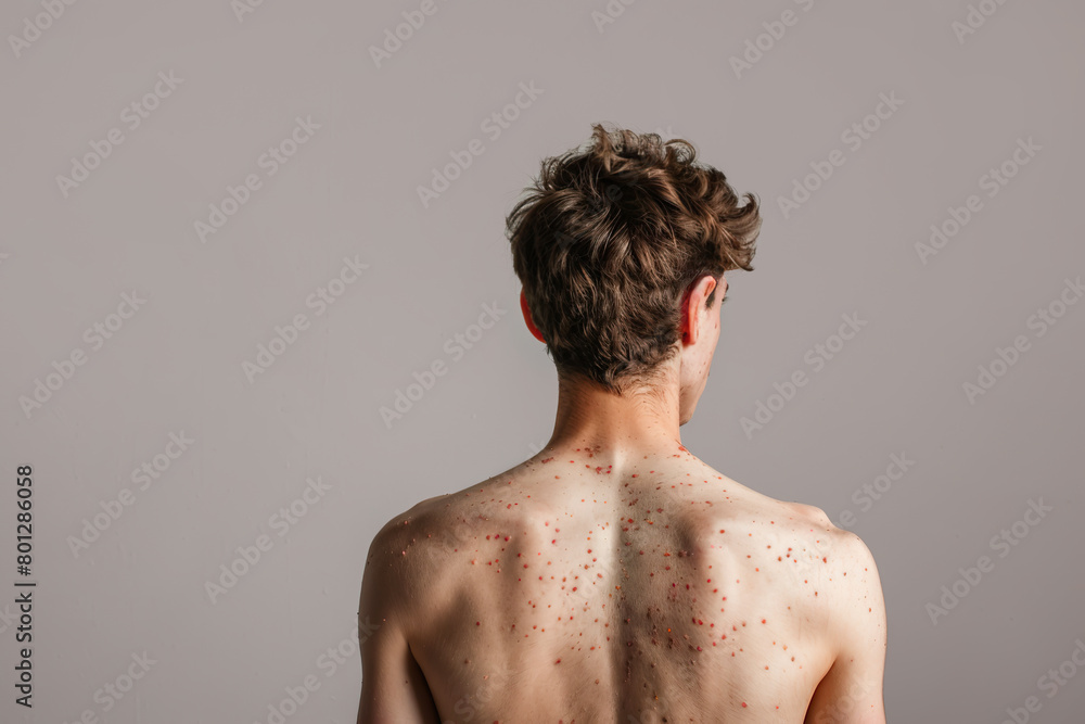 Male Back with Painful Rash, Red Spots Blisters on the Skin. Human Body ...