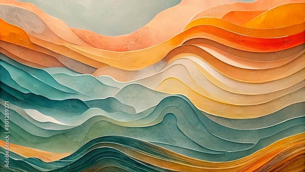 abstract watercolor painting of undulating waves, with muted colors and ...
