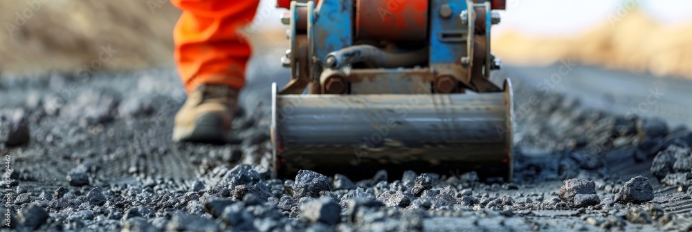 Devoted worker ensuring safety in road construction on bustling and ...