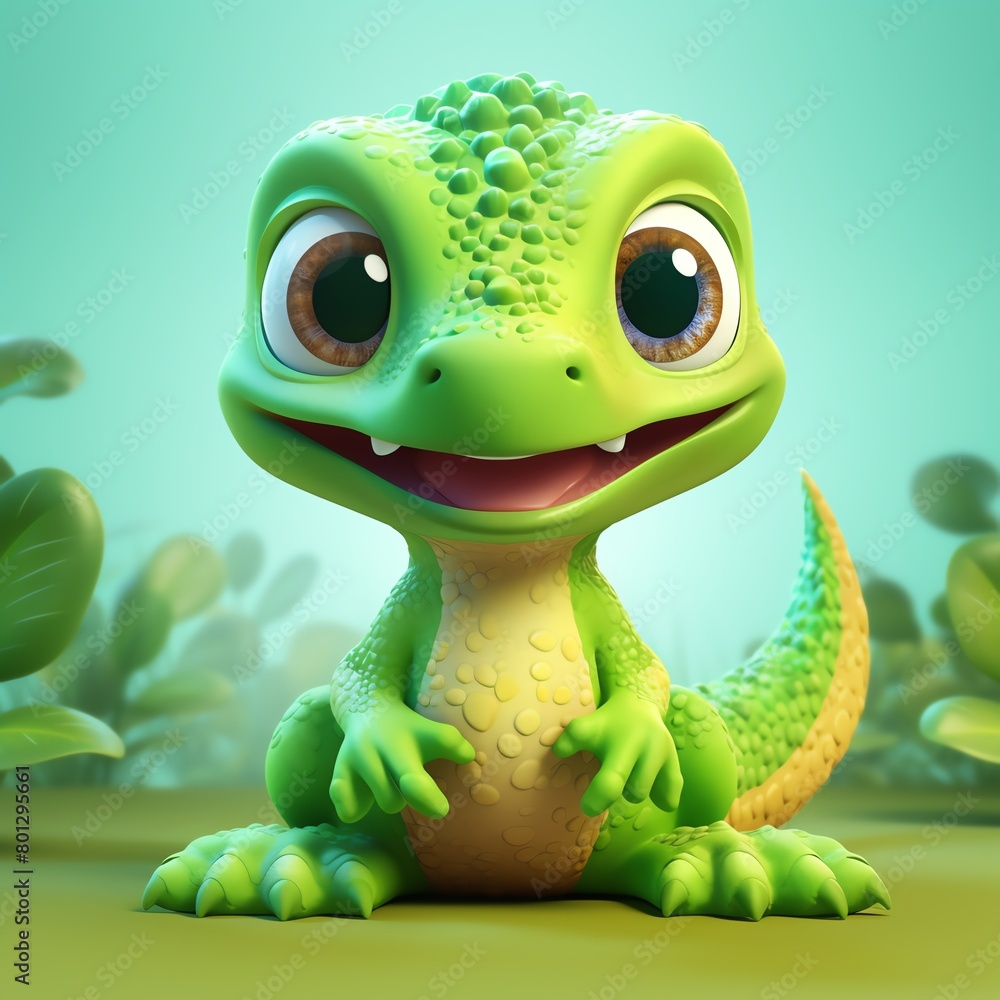 Gecko, in the 3D illustration style, cute, kawaii character design with ...