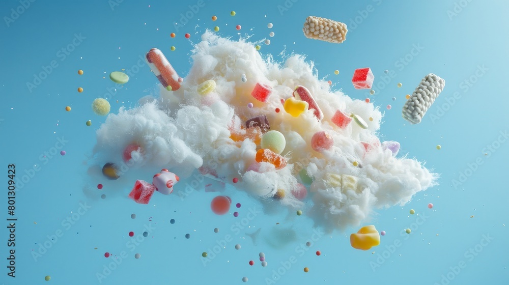 Bright explosion of confectionery with an assortment of sweets and ...