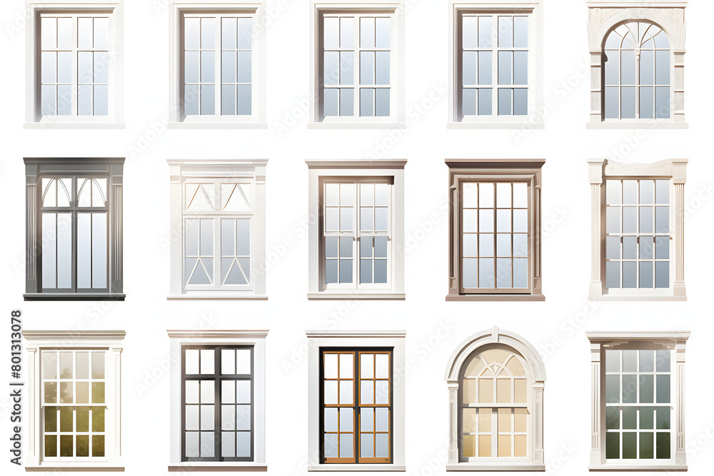 Set of colorful window frames isolated on a white background, including ...