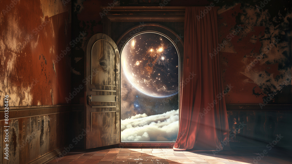 Dramatic digital artwork depicting an old, decaying mansion room with a ... Dramatic digital artwork depicting an old, decaying mansion room with a ...