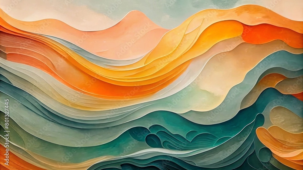abstract watercolor painting of undulating waves, with muted colors and ...